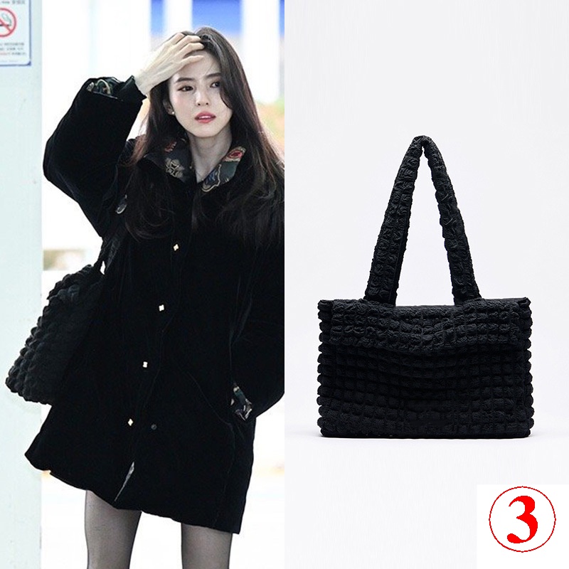 Han Suxi Same Style Nylon Tote Bag Puff Pleated Cotton Filled ...