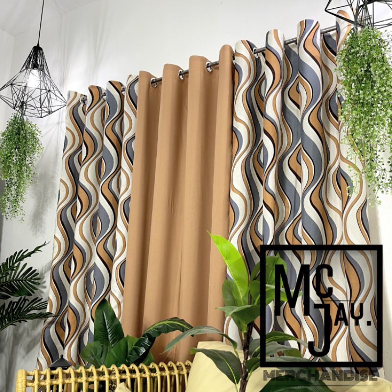 MCJAY - 3in1 Gray Waves Ring Curtain Set (6ft/7ft) - Sold per PIECE/SET ...