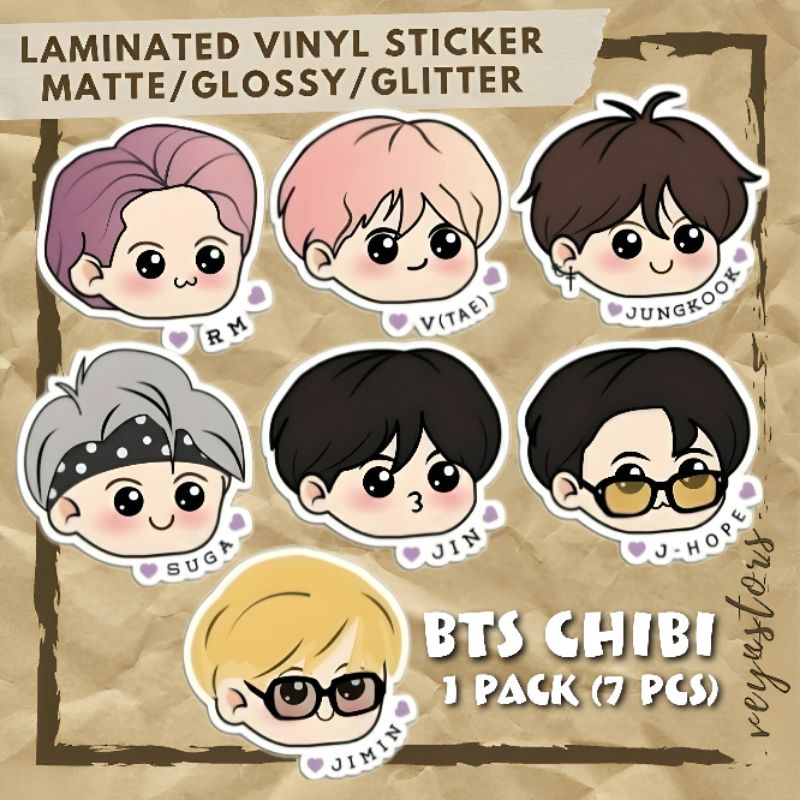 BTS BANGTAN BUBBLE HEAD CHIBI LAMINATED VINYL STICKER PACK | Shopee ...