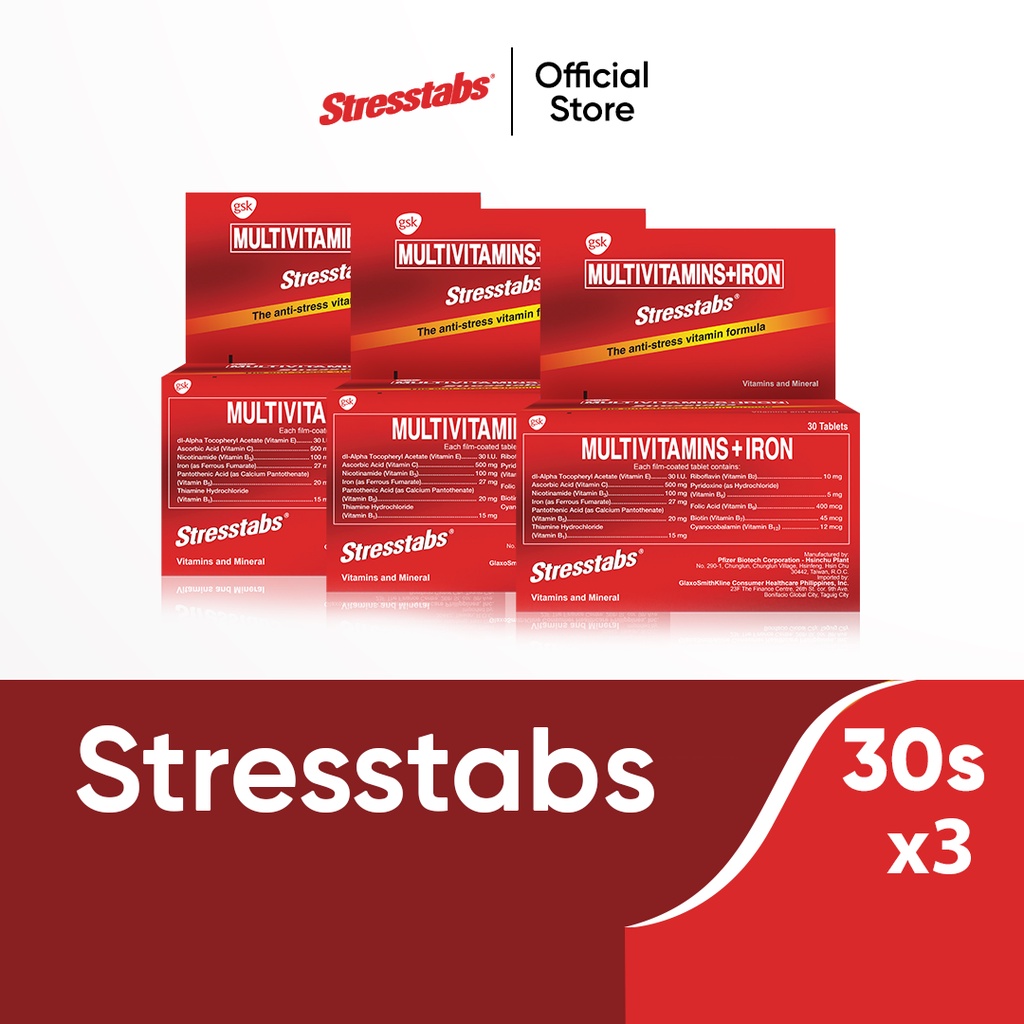 Stresstabs Multivitamins + Iron 30s x3 Fights Stress, Restores Mental ...