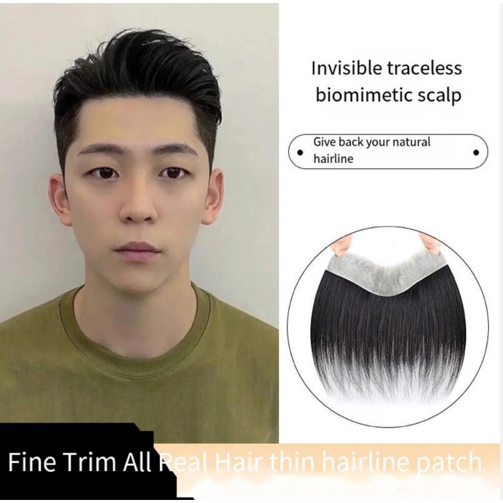 Hairline wig sticker men s real hair forehead replacement piece natural ...