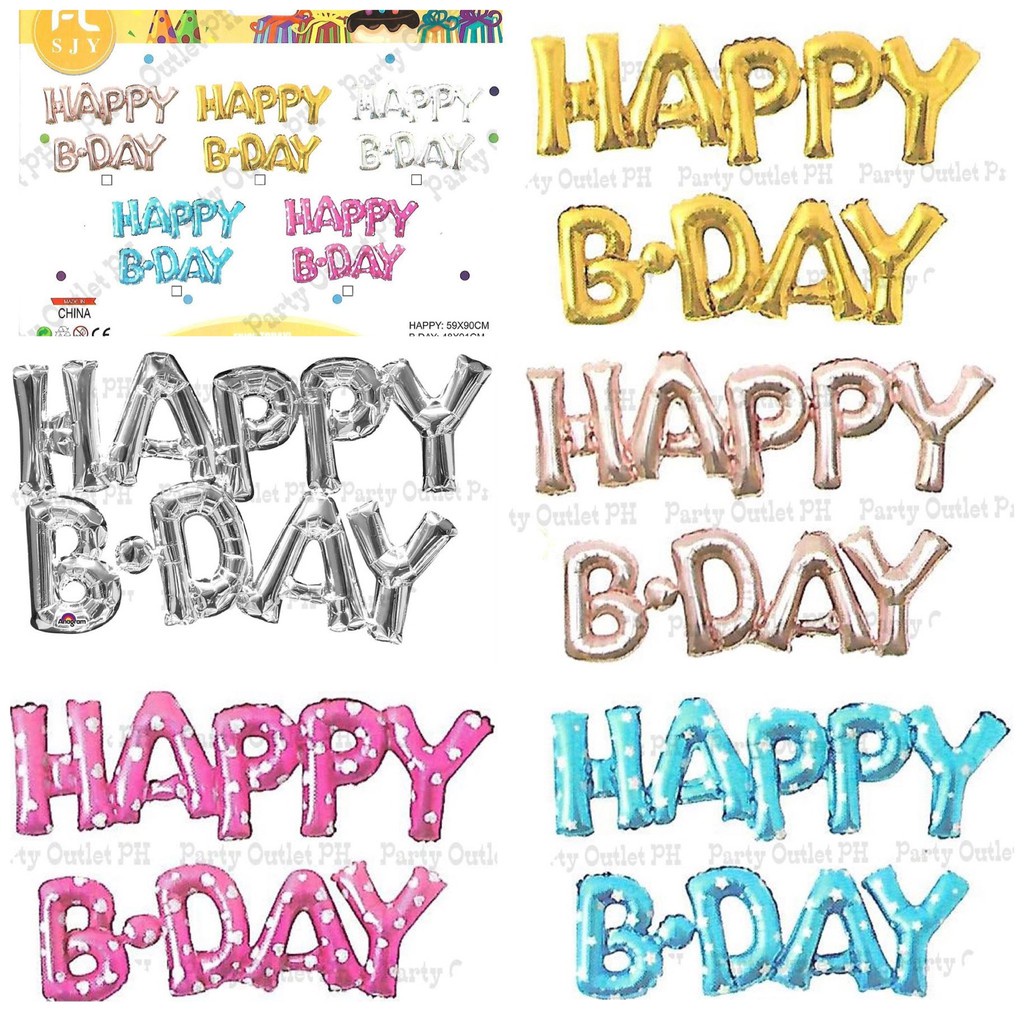 Cute, Upper Case, Printed in Assorted Colors Happy Bday Foil Mylar ...