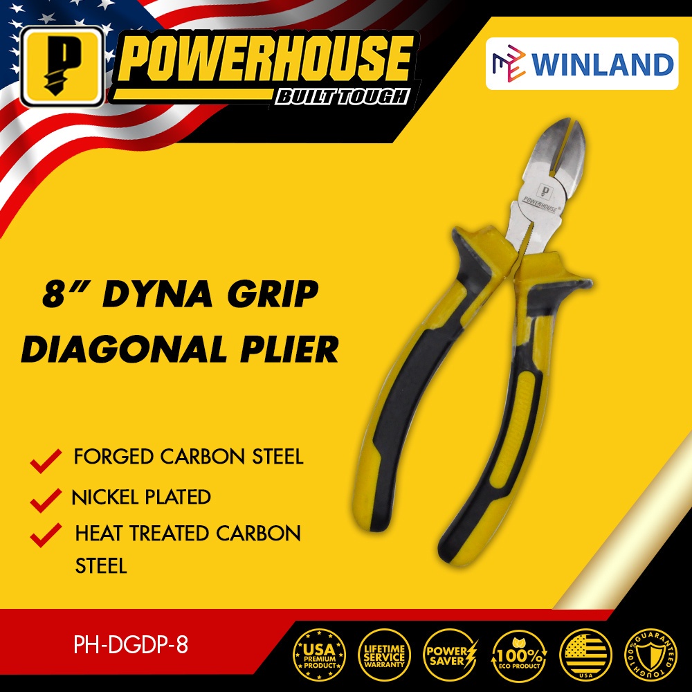 Powerhouse by Winland Dyna Grip Diagonal Plier Nickel Plated 8" Pliers ...