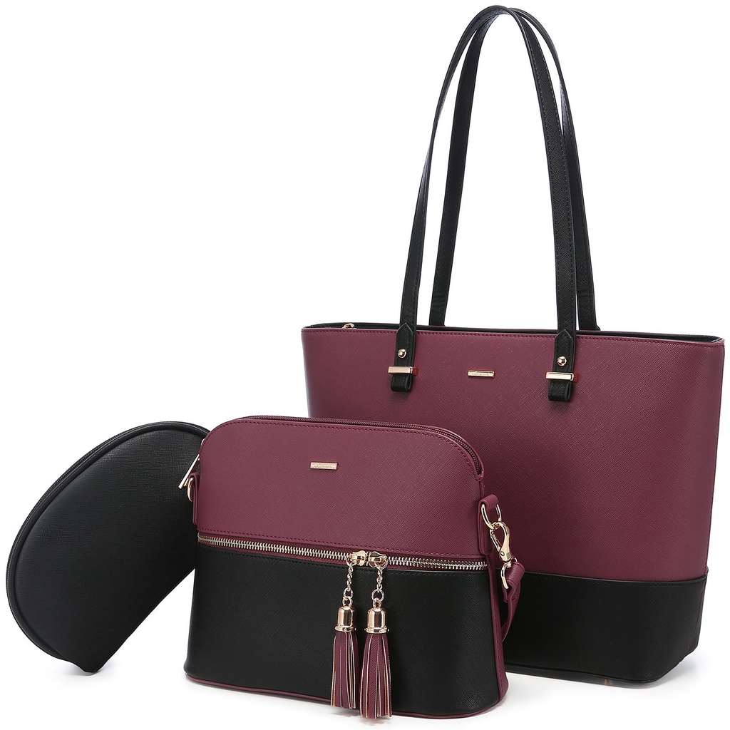 LOVEVOOK Leather Tote Bag hot sale Purse 3 PCS Handbags Set Tote ladies ...