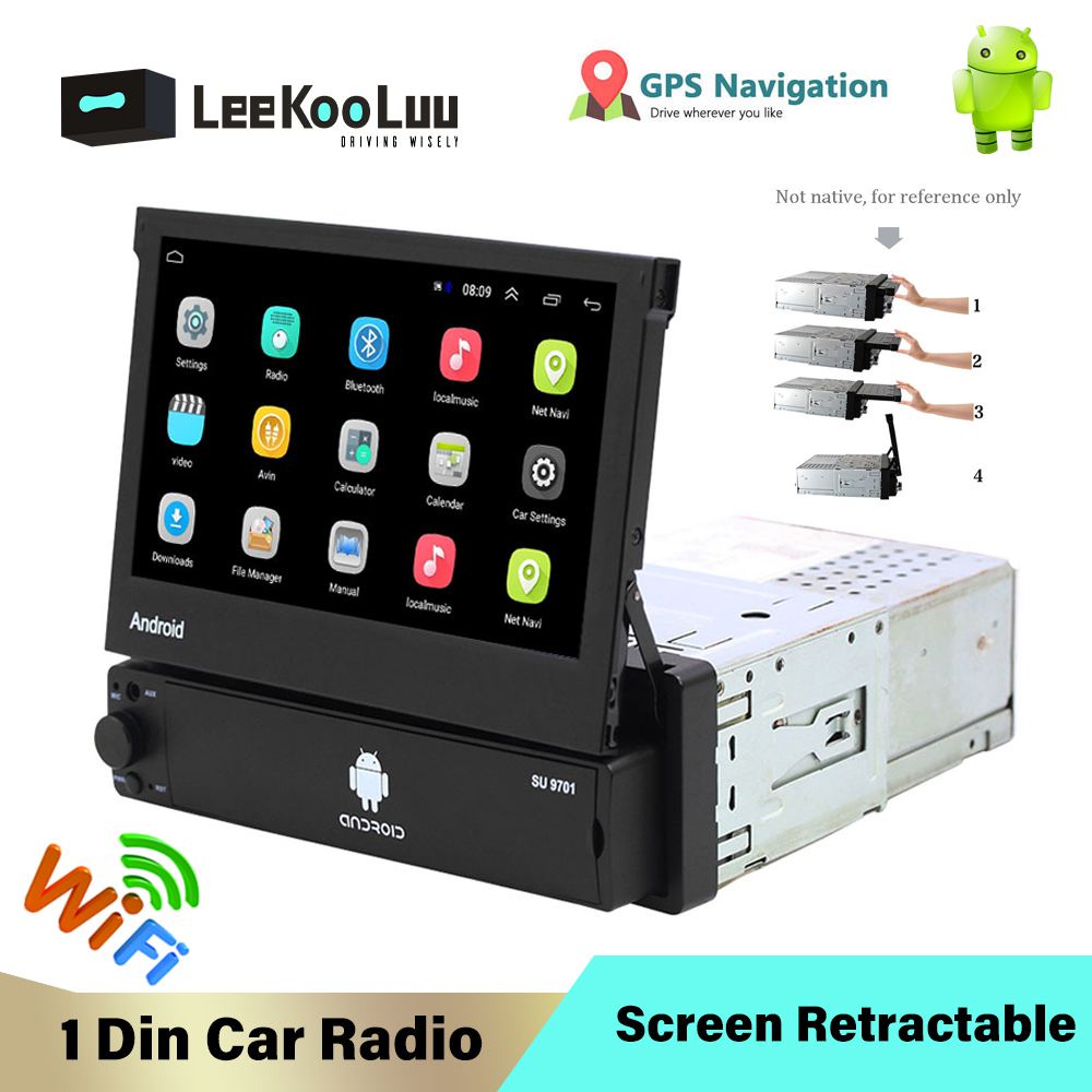 LeeKooLuu 1 Din Android Car Radio 7 Inch Retractable Touch Screen 1Din Autoradio GPS WIFI ...