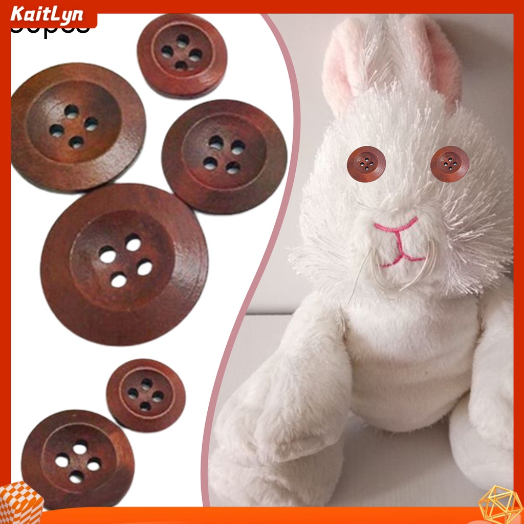50Pcs 4 Holes Solid Color Wooden Round Buttons | Shopee Philippines