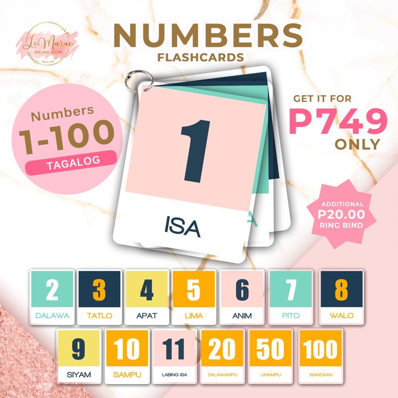 Le Marae Shop - Laminated Flashcards NUMBERS 1-100 TAGALOG | Shopee ...