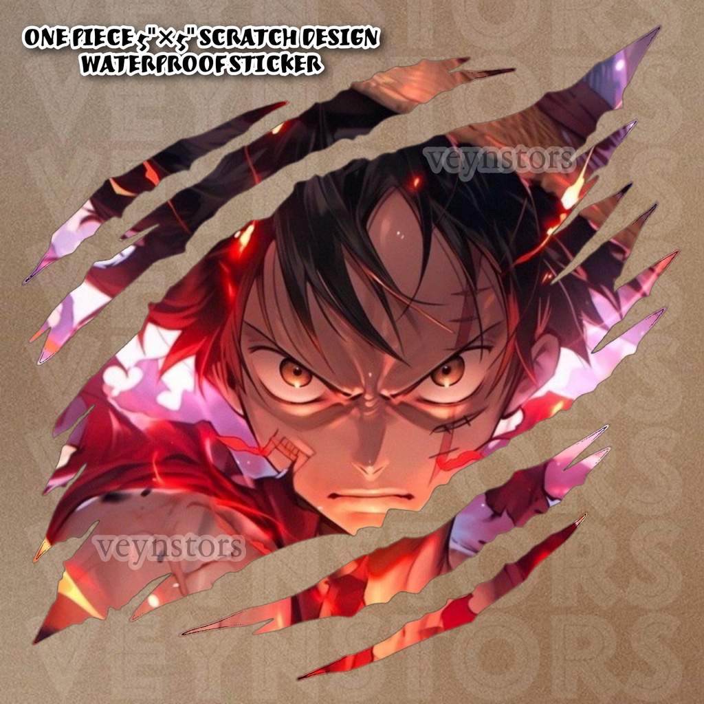 ONE PIECE MONKEY D LUFFY SCRATCH DESIGN LAMINATED VINYL STICKER FOR ...