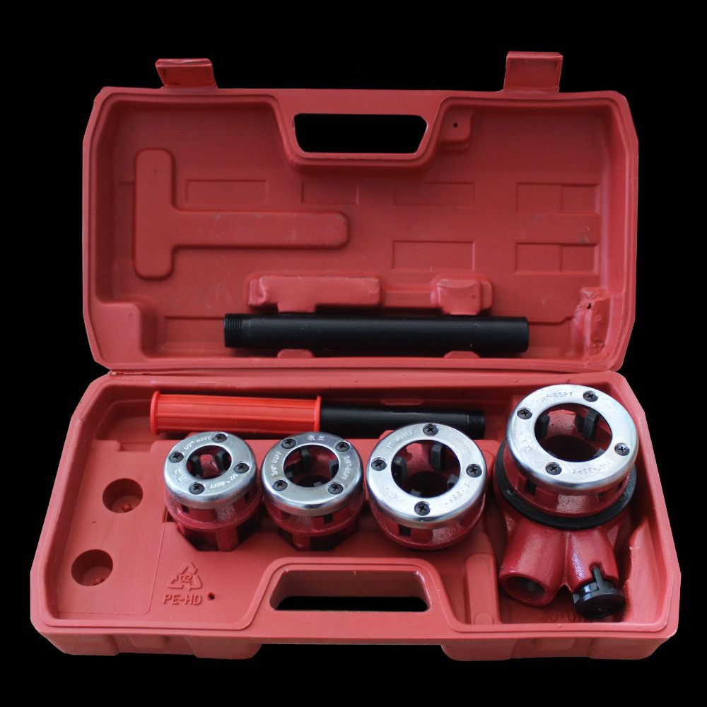 Manual Pipe Threader Threading Machine Kit with 3 Dies Tap Set Portable ...