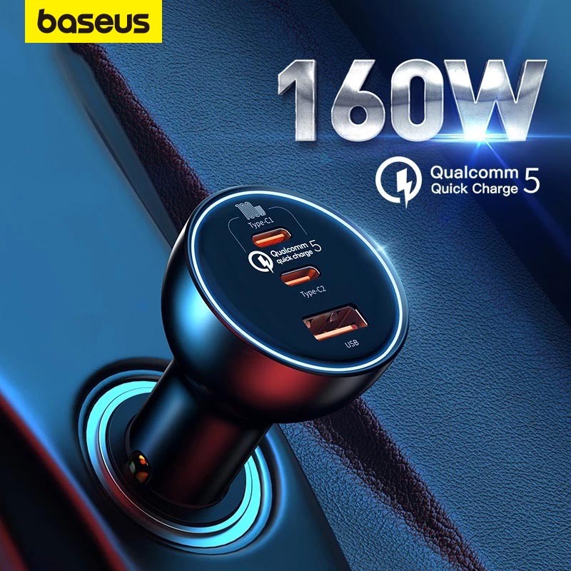 Baseus 160W Car Charger QC 5.0 Quick Charge With USB Dual Type C For ...