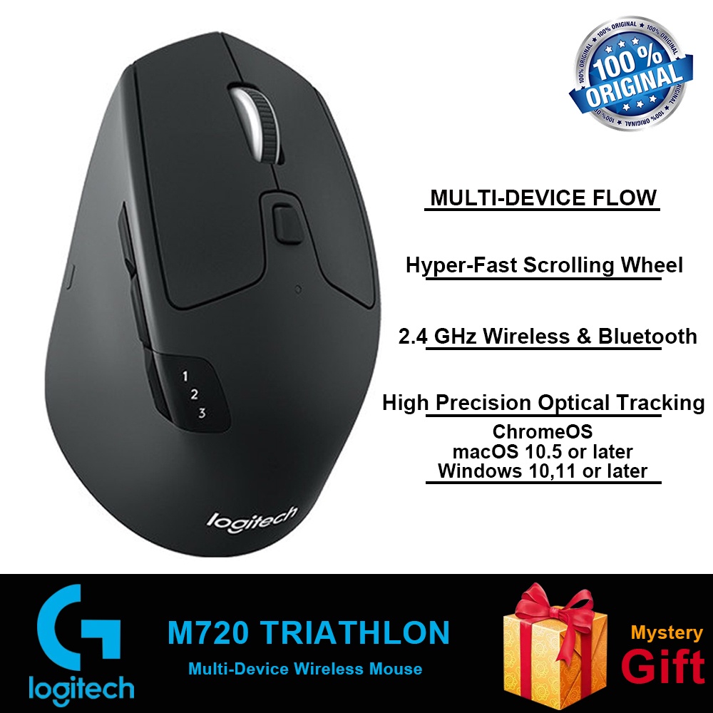 Logitech M720 TRIATHLON Wireless Mouse with 1000DPI Hyper-Fast Scrolling MULTI-DEVICE FLOW ...