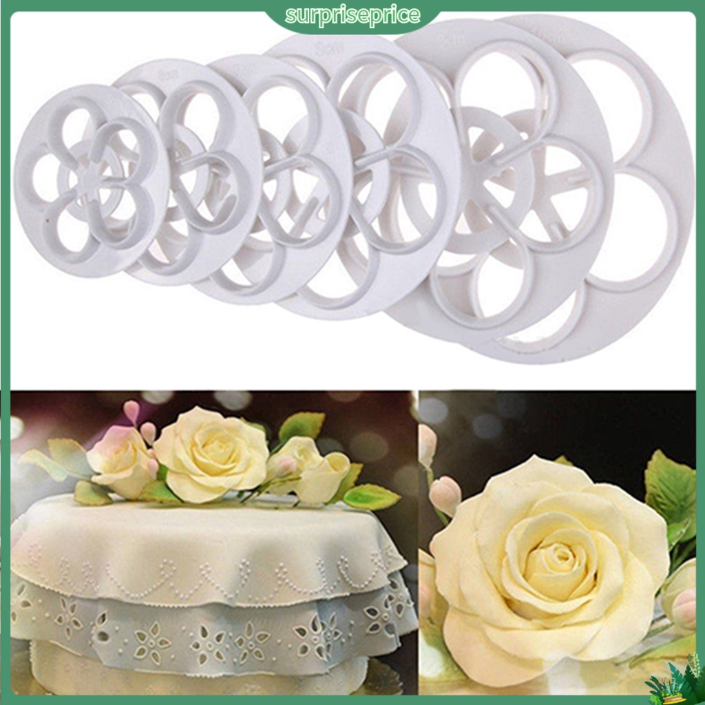 6 Pcs Fondant Cake Sugarcraft Rose Flower Cookie Mold Gum Paste Cutter ...
