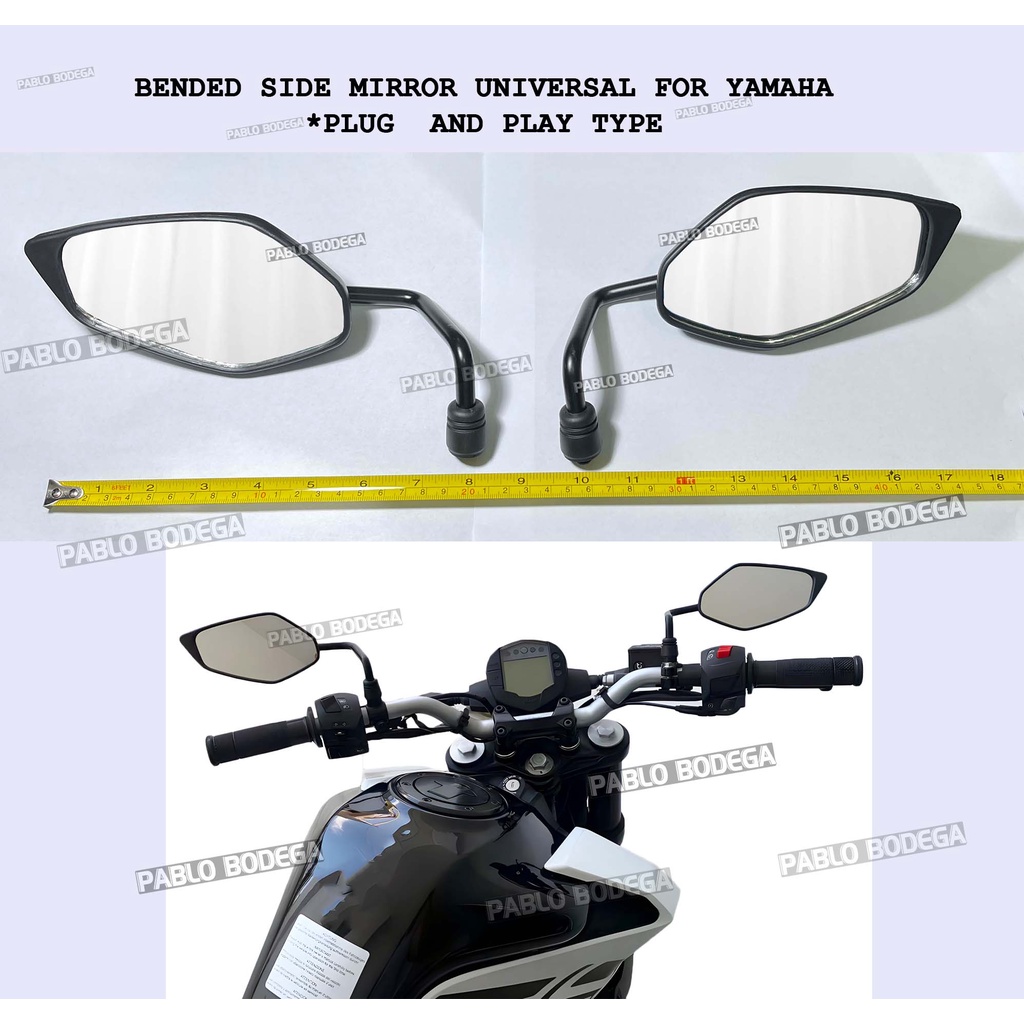 Yamaha Bended Side mirror 2pcs set Plug and Play type Color Black Big ...