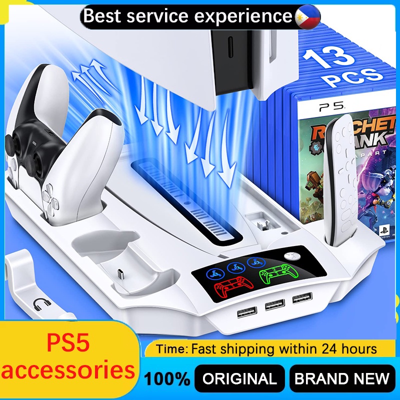 PS5 Stand with 3-Stage Cooling Fan, Dual Fast PS5 Controller Charging ...