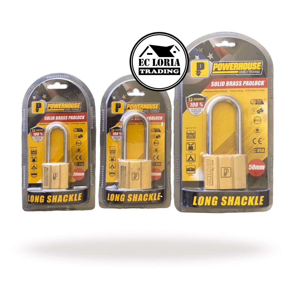Powerhouse Long Shackle Solid Brass Padlock (30mm, 40mm and 50mm ...