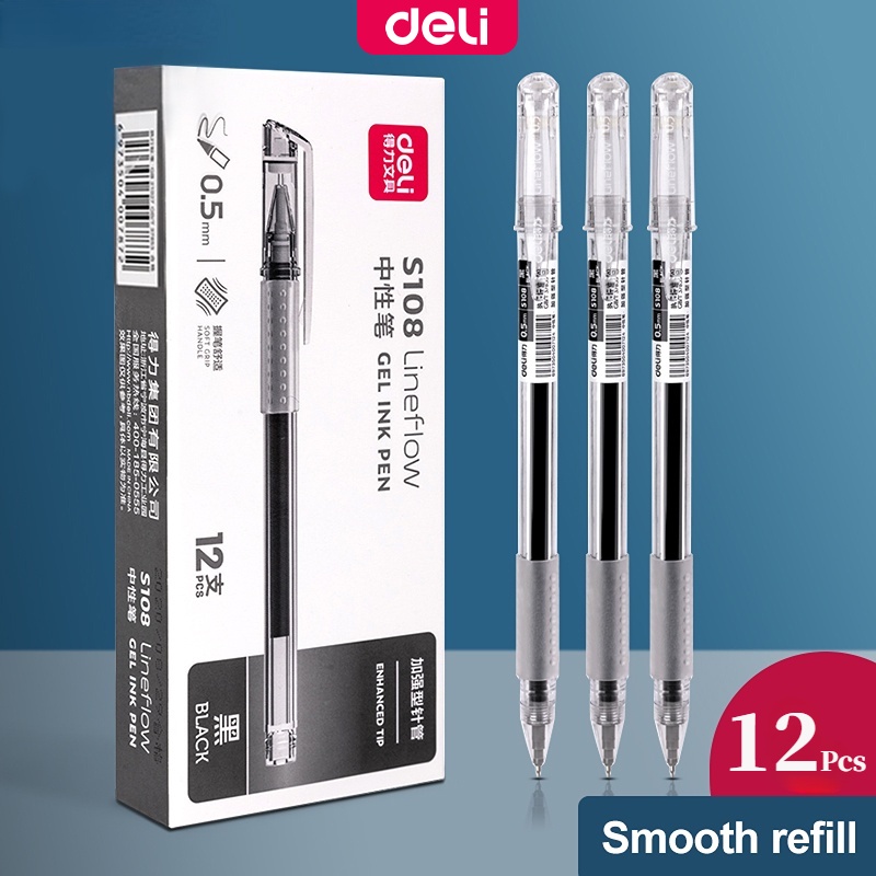 Deli 12Pcs/Set Black Signature Gel Pen 0.5mm Office Ballpoint Pen ...