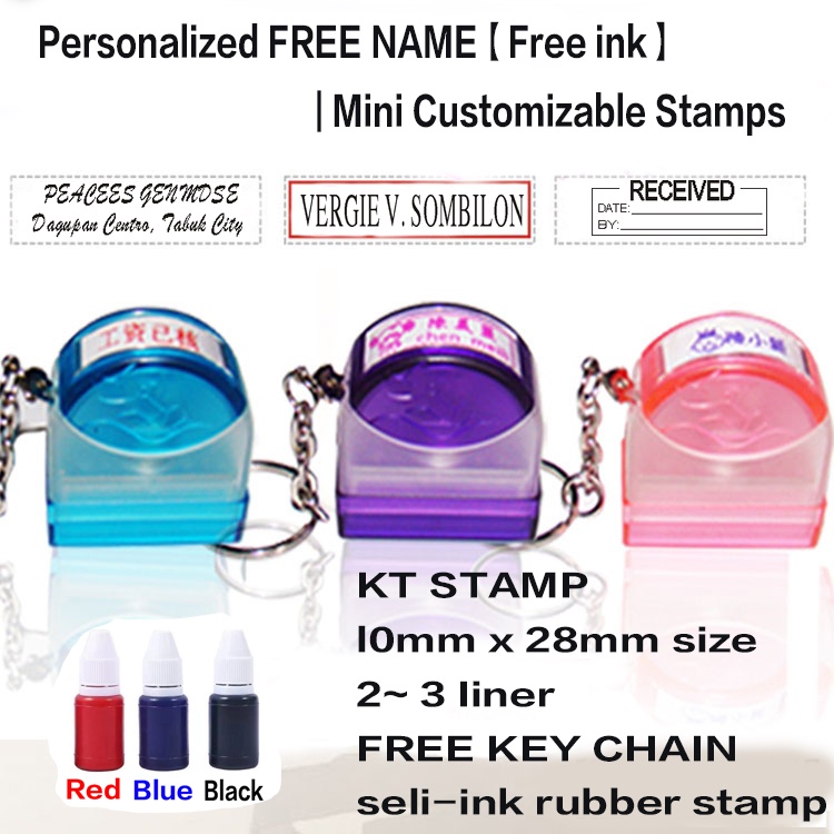 Keychain Name Stamp【Free Ink】 KT Mini Neon Case 9mm x 27mm with Free 2-lines Signature ...