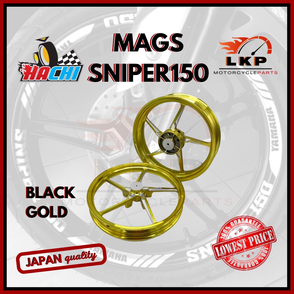 HACHI MOTORCYCLE MAGS SNIPER150 5SPOKE FR:1.85X17 RR:3.50X17 BLACK/GOLD MOTORCYCLE PARTS ...