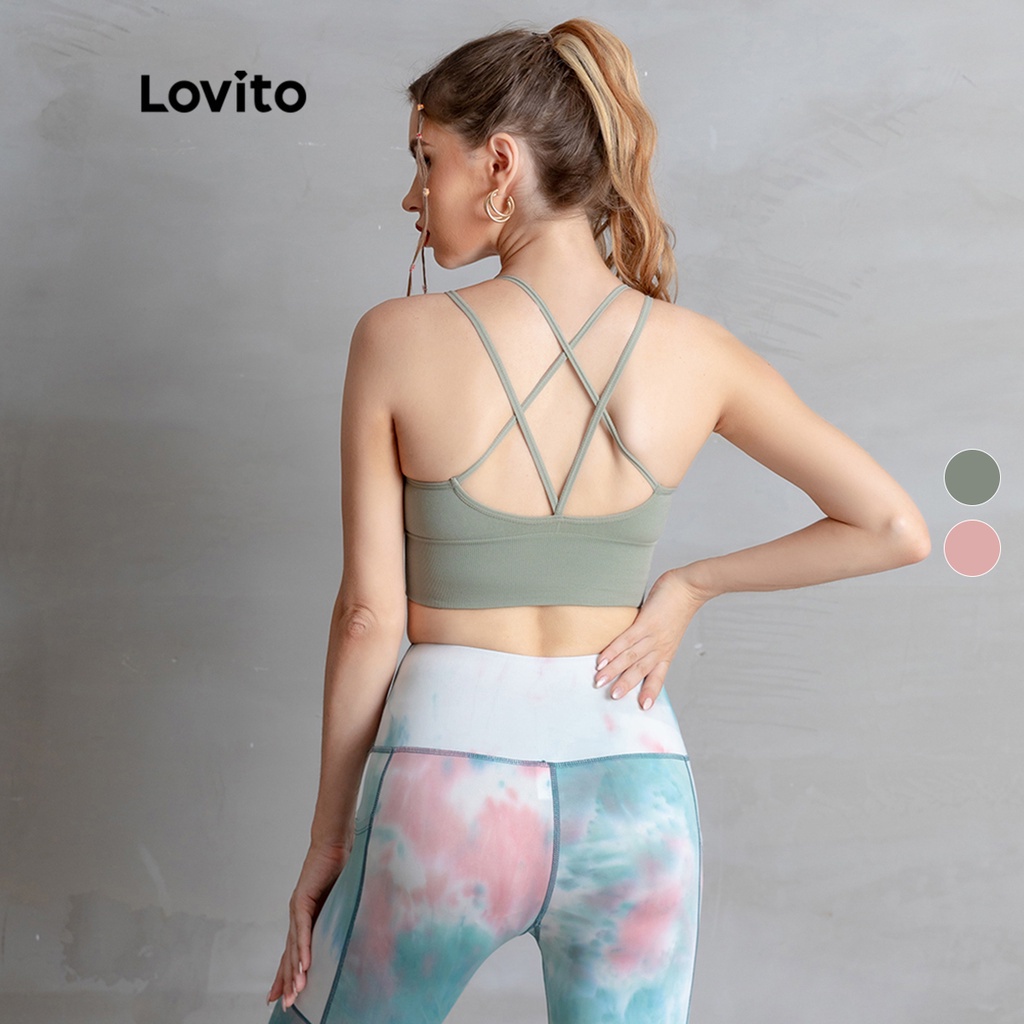 Lovito Sporty Plain Criss Cross Softness High Support Push Up Bra Gym