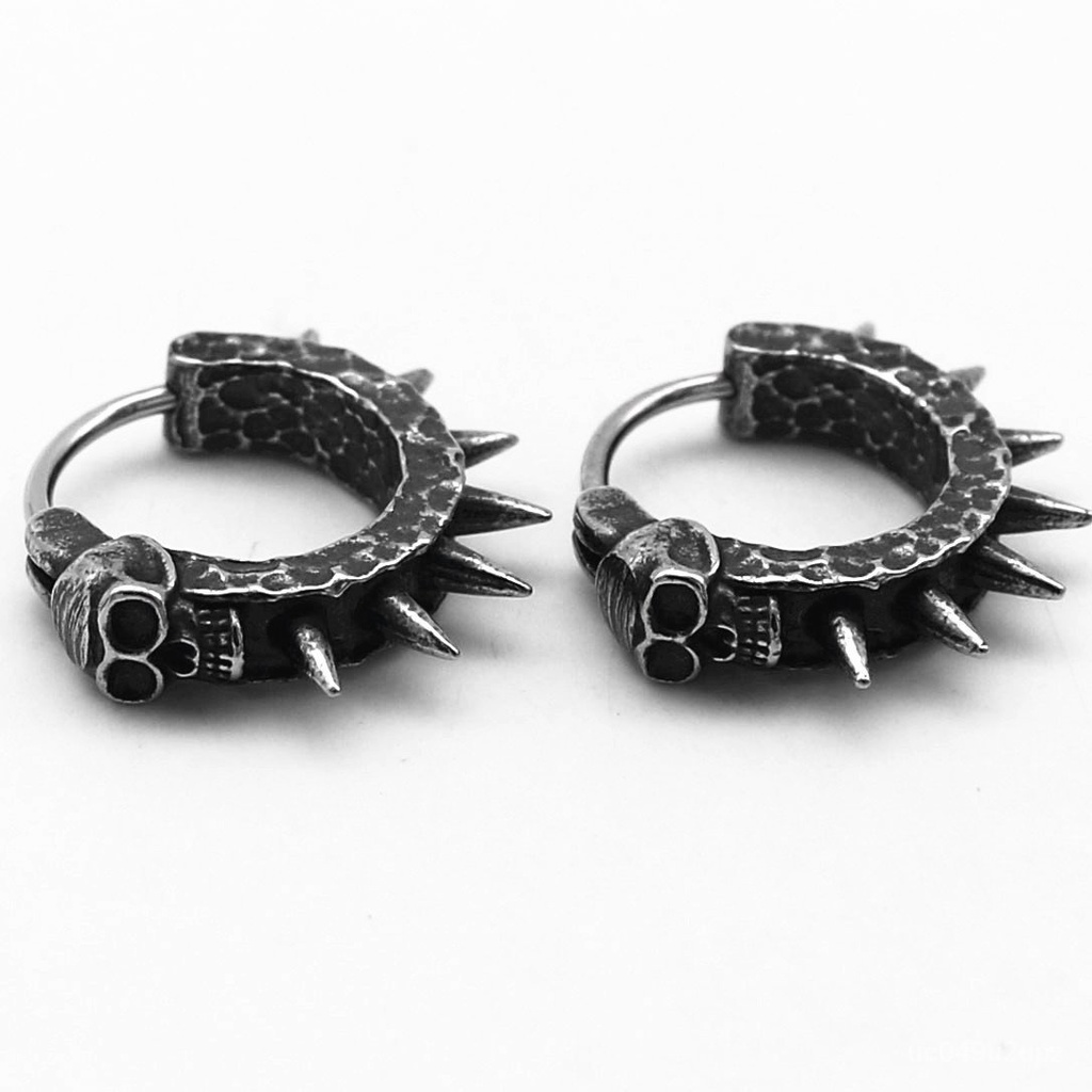 Men\'s Fashion Retro Punk Black Skull Hoop Earrings Hip Hop Rock Copper ...