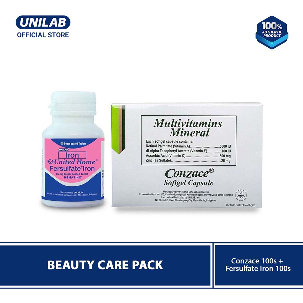 Beauty Care Pack (Conzace 100s + United Home Fersulfate Iron 100s ...