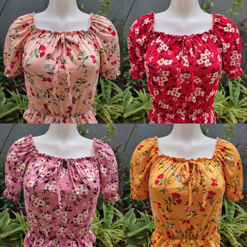 SQUARE NECK RUFFLED PRINTED TOPS (DIRECT SUPPLIER) | Shopee Philippines
