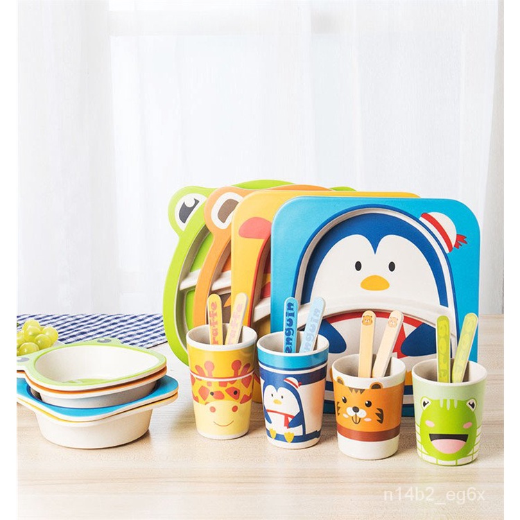 Set Of Dish Tableware Feeding Set Bamboo Fiber Baby Cute Children ...