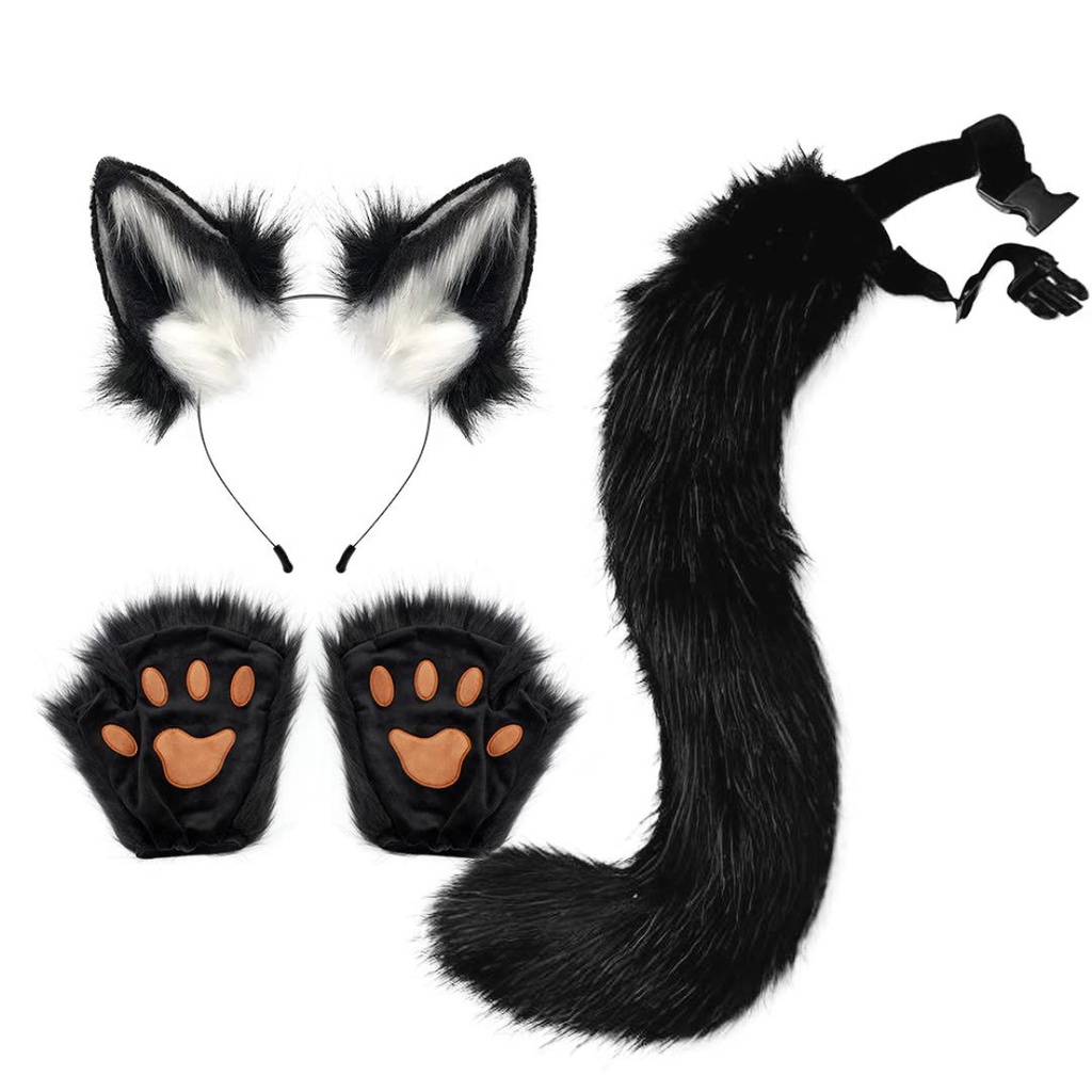 Fox Ears and Tail Paw Set Furry Cat Ears Headband and Tail Cosplay ...