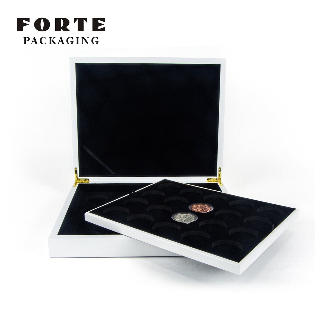 Commemorative Coin Collection Boxes Wood Double-deck Sliver Coin Box ...