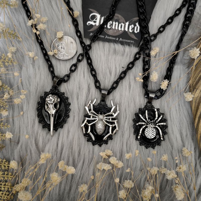 Black Spider Raven Cameo Necklace Gothic Grunge Punk | Shopee Philippines