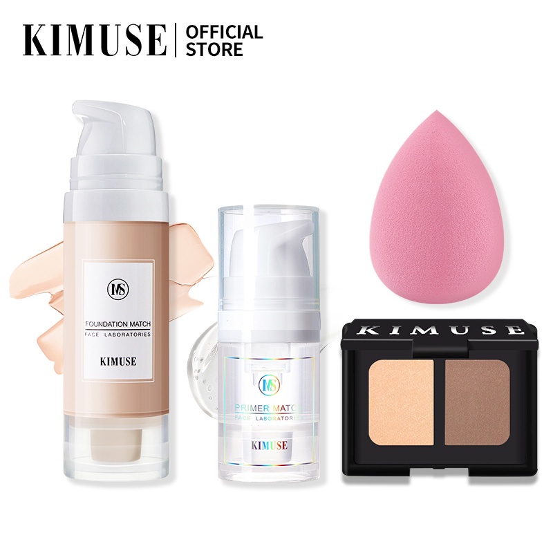 KIMUSE 4Pcs Face Makeup Set Face Primer + Liquid Foundation + 2 in 1 ...