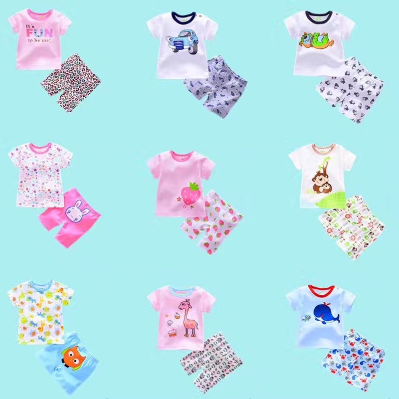 ☂∋Baby boy girl Shirt Short Set Pangbahay Ternos | Shopee Philippines