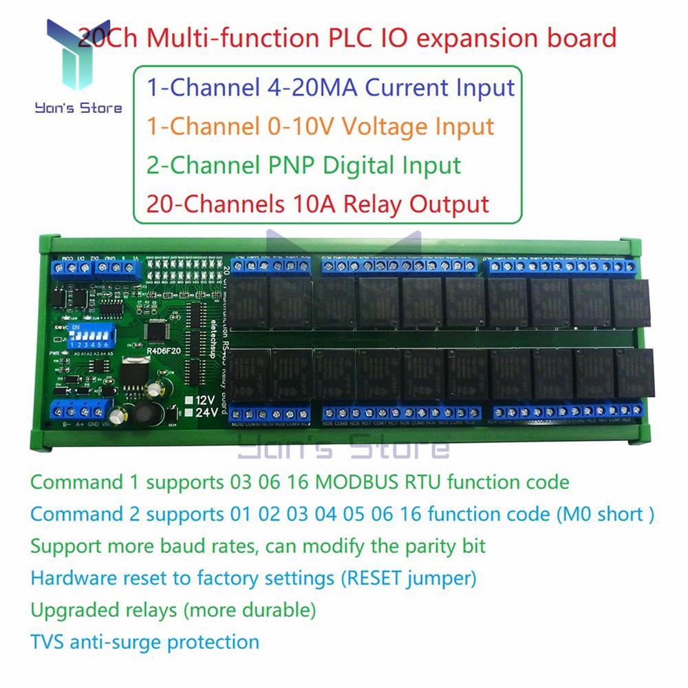 ★20 Channel RS485 Digital Analog Switch IO DIN Rail Relay Module Modbus ...
