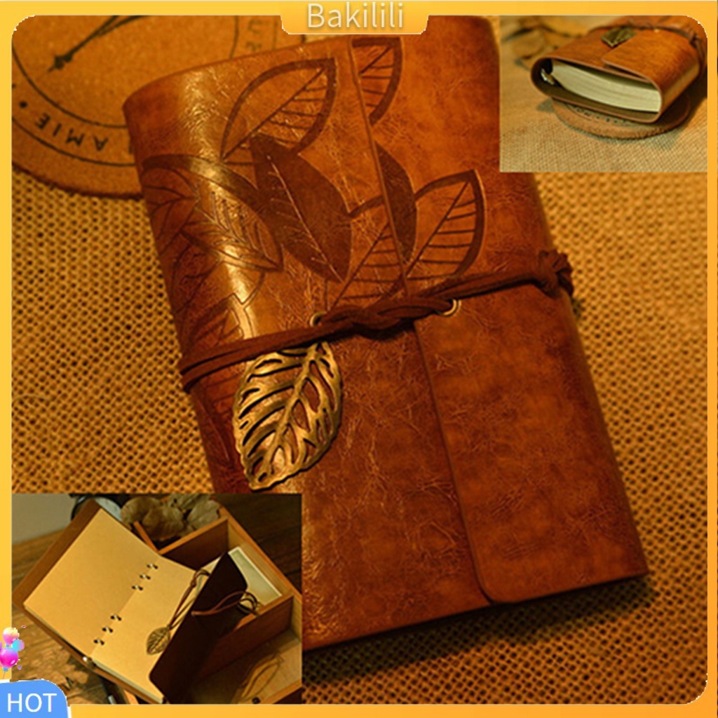 (Bakilili) Vintage Faux Leather Leaf String Bound Blank Kraft Paper ...