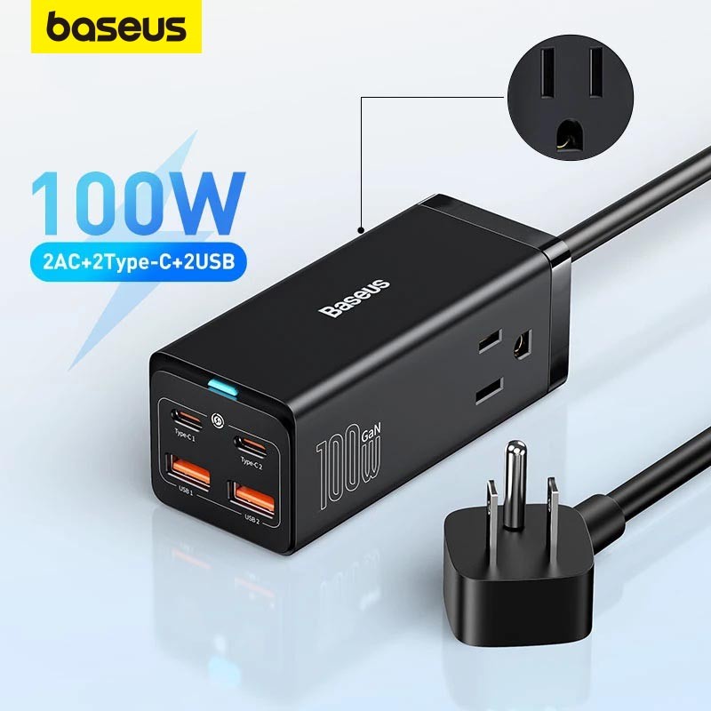 Baseus 100W GaN3 Pro Desktop Charger 2AC+2U+2C Power Strip Charging ...