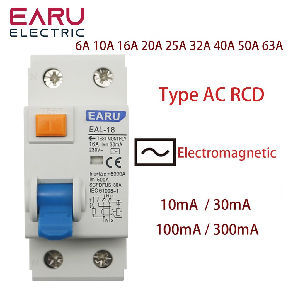 2P AC Type RCCB RCD ELCB Electromagnetic Residual Current Circuit ...