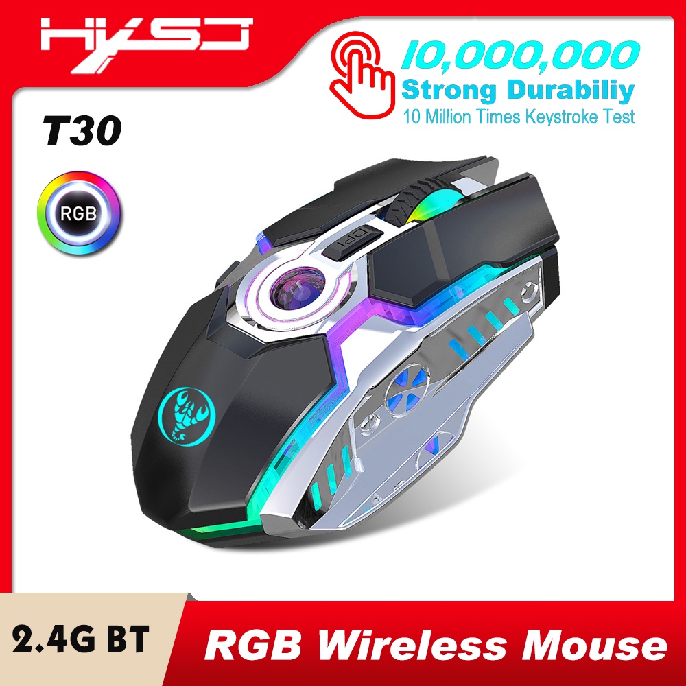 ♞HXSJ T30 Wireless Mouse 2.4G USB Receiver w/ 5 Backlit RGB Mode ...
