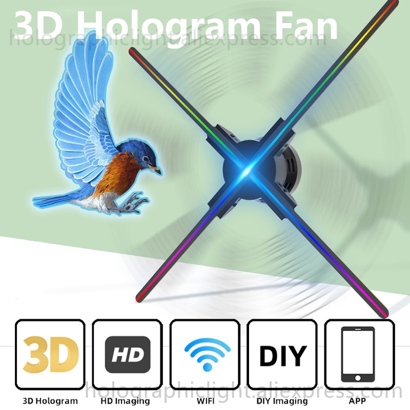 3D HD Hologram Fan Projector Wifi 40-65cm LED Sign Holographic Player support Image Video Shop ...