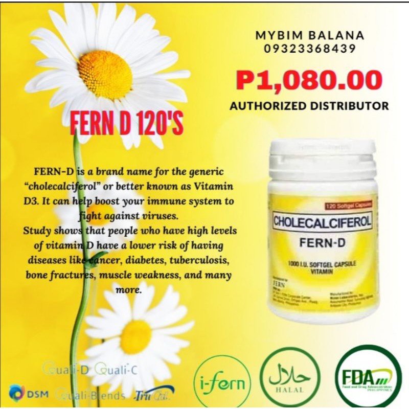 【Hot Sale】Authentic Fern D 60's or120's Vitamin D3 1000 IU | Shopee ...