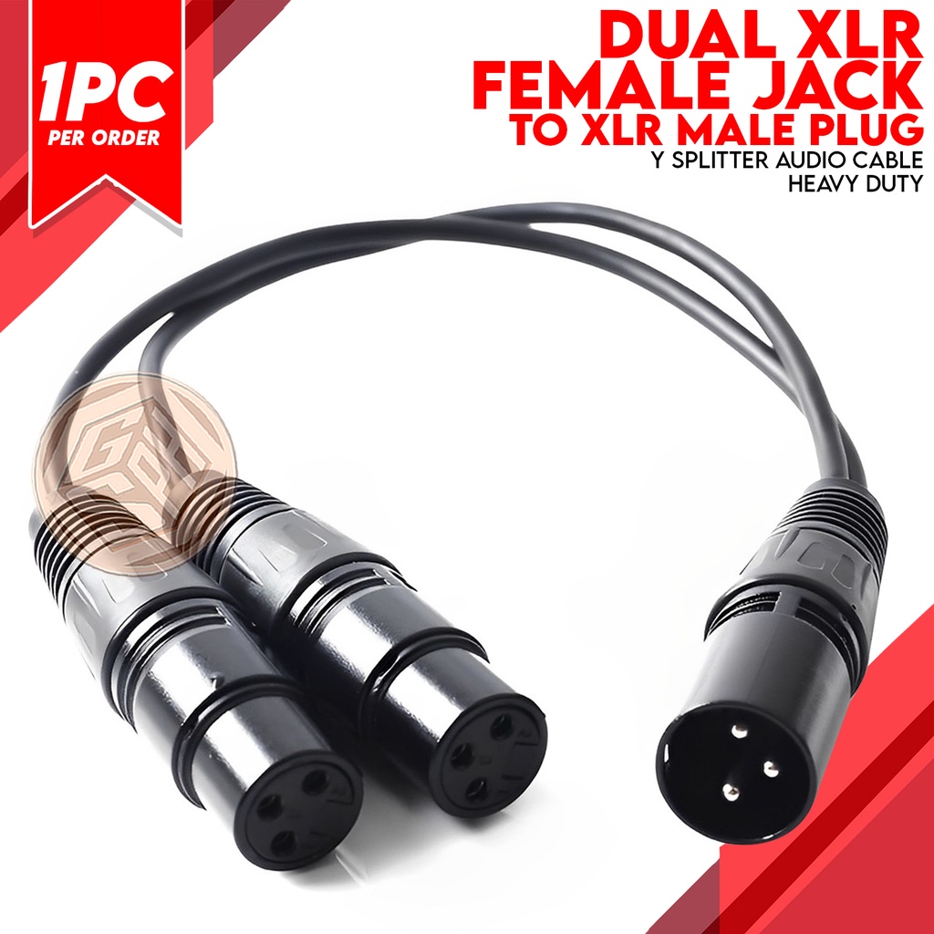 XLR Male Plug to Dual XLR Female Jack Y Splitter Cable Adaptor Cord ...