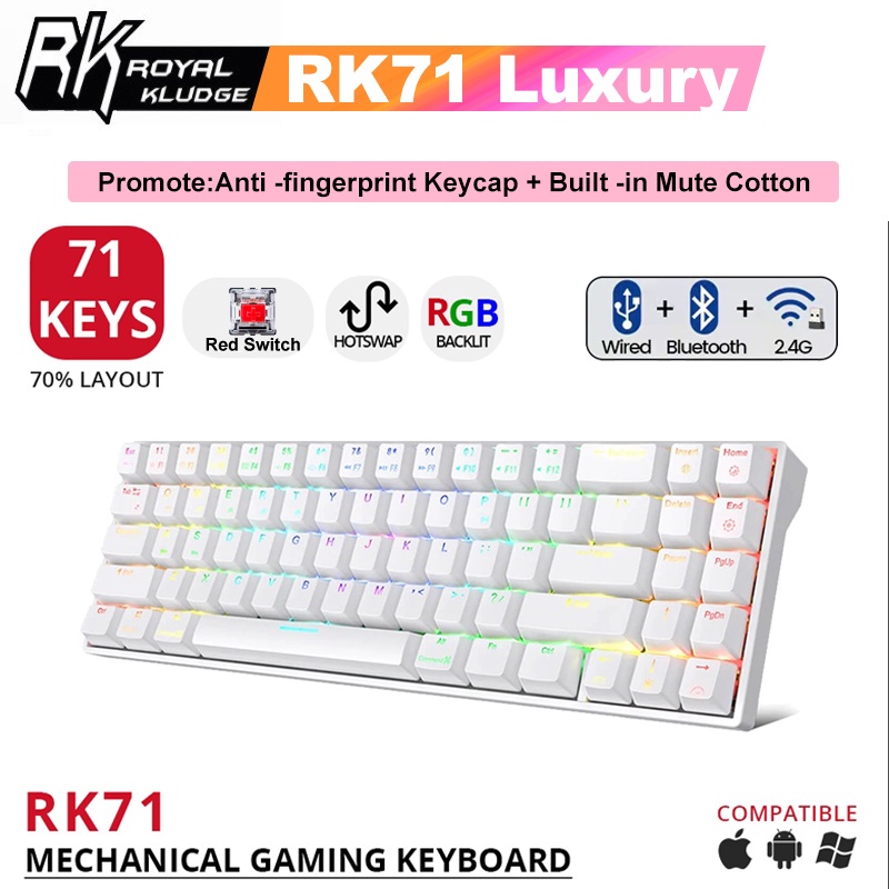 Royal Kludge RK61/68/71 Bluetooth Wireless Mechanical Keyboard Tri-Mode Hotswap RGB Gaming ...
