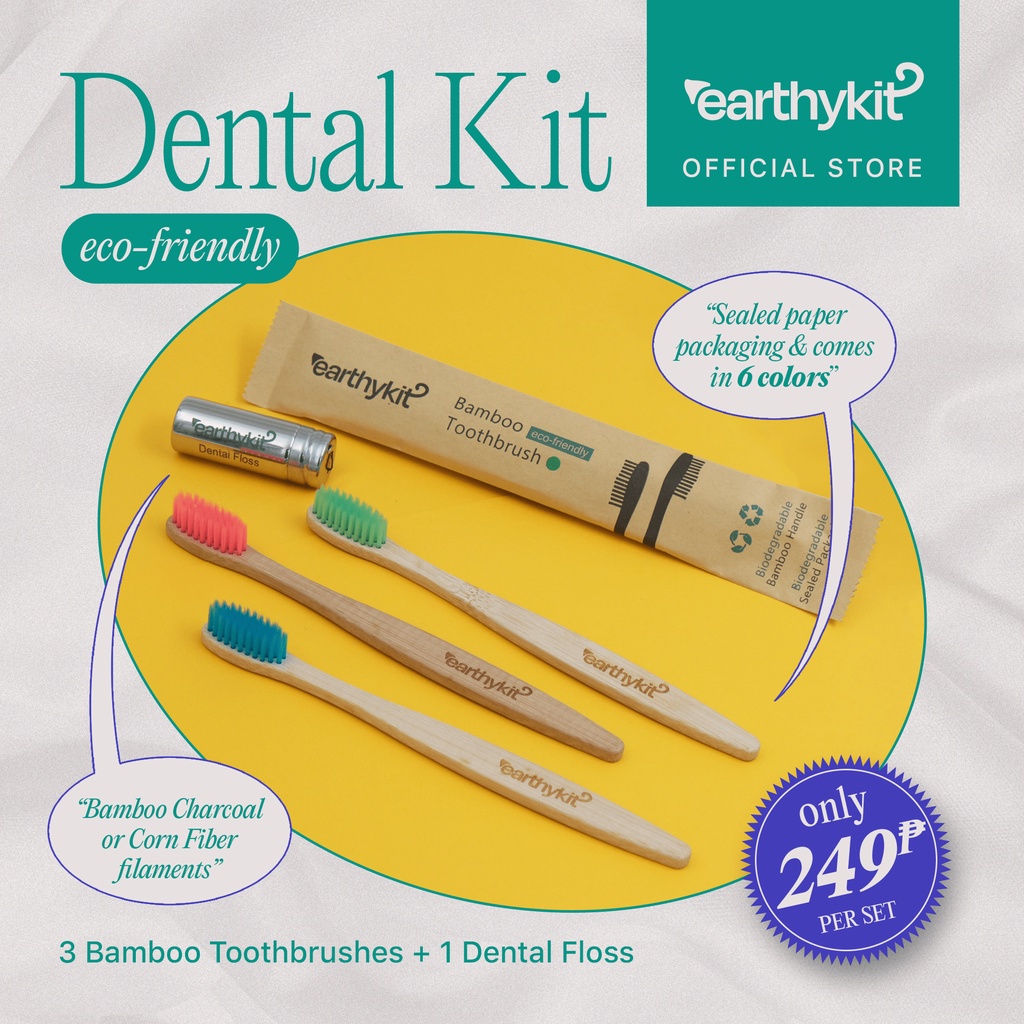 Earthy Kit Eco-Friendly Dental Kit (3 Bamboo Toothbrushes +1 Organic ...
