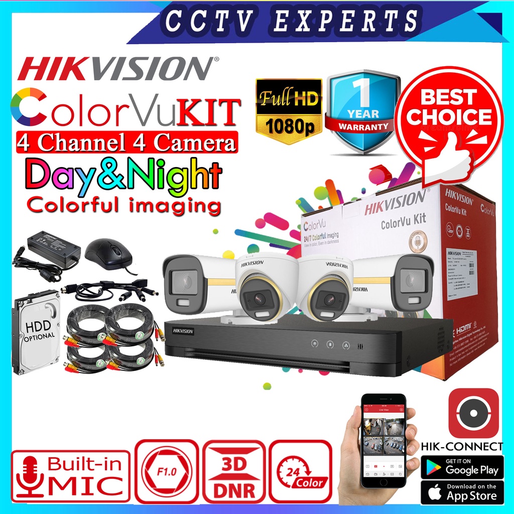 Hikvision Colorvu - Built in Mic Surveillance kit 2MP 1080p 4 channel 4 ...