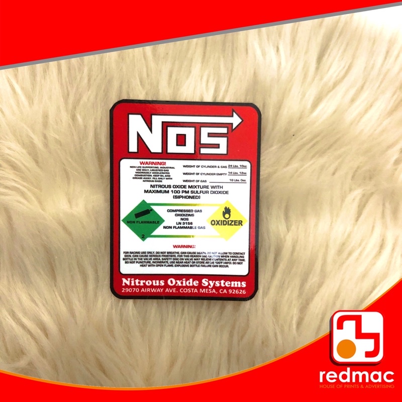 NOS NITROUS OXIDE BOTTLE STICKER LAMINATED VINYL STICKER FOR CAR MOTOR ...