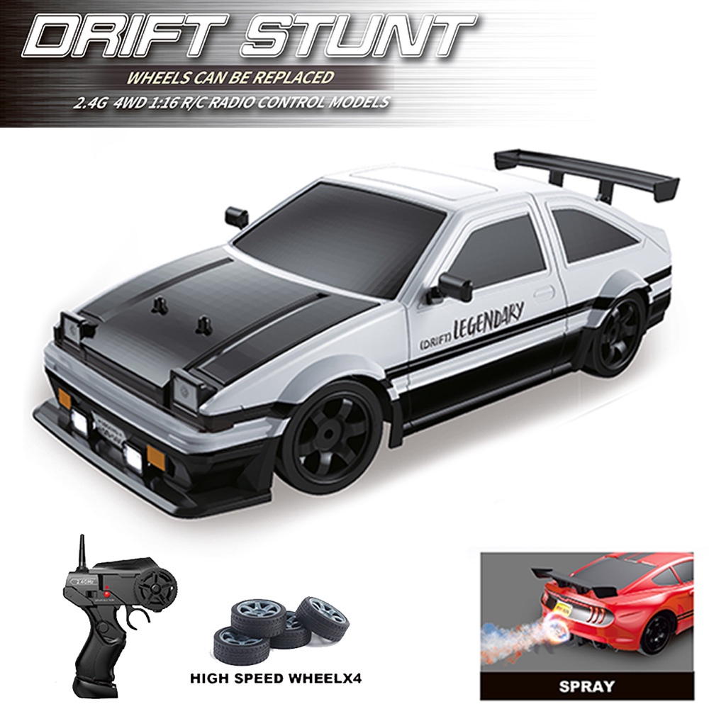 1:16 Lighting Spray 4WD 2.4G High-Speed GTR RC Drift Cars AE86 Wireless ...