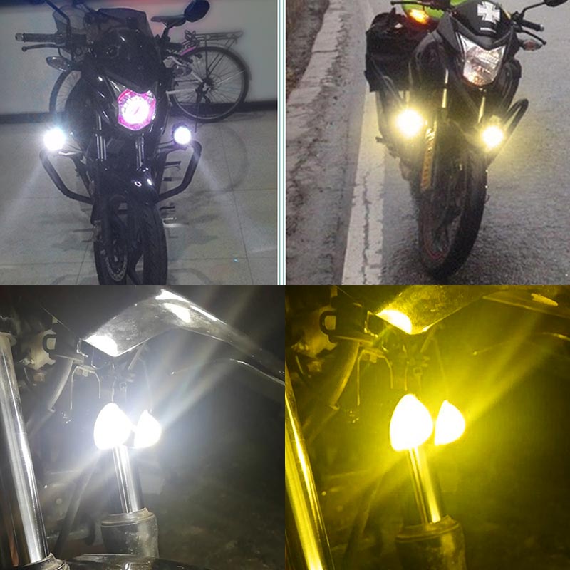 Motorcycle Mini LED Headlight Spotlights Auxiliary Lightings high low ...