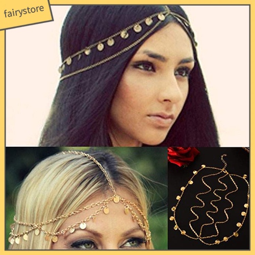 Women's Bohemian Circle Sequin Decor Multi-Layer Head Chain Head Piece ...