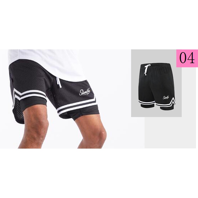 SLAMBLE Sports Basketball Shorts American But Knee Double Layer Fake ...