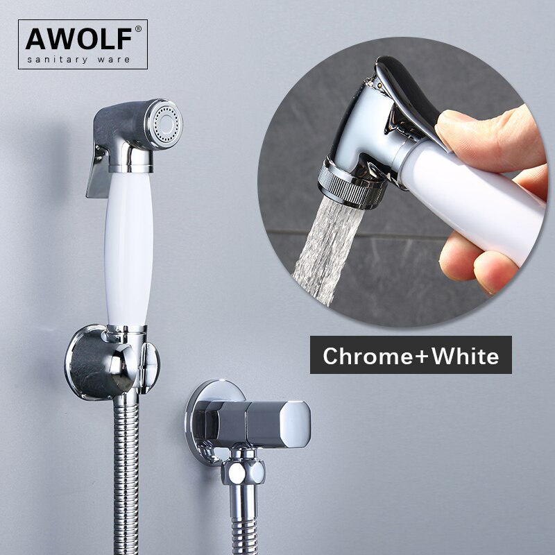 Pumq White Chrome Polishing Toilet Bidet Sprayer Solid Brass Shower