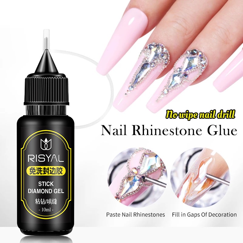 No wipe Nails Rhinestone Gel UV Gel Nail Glue Crystal Adhesive Clear ...